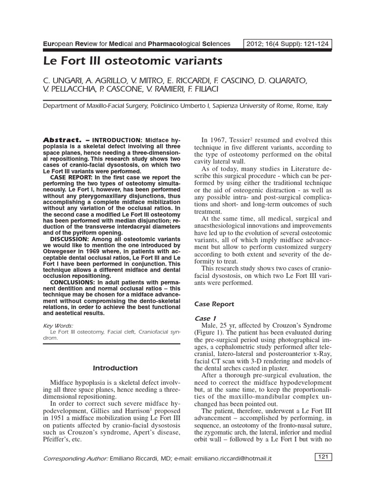 Le Fort III Osteotomic Variants | PDF | Surgery | Human Anatomy