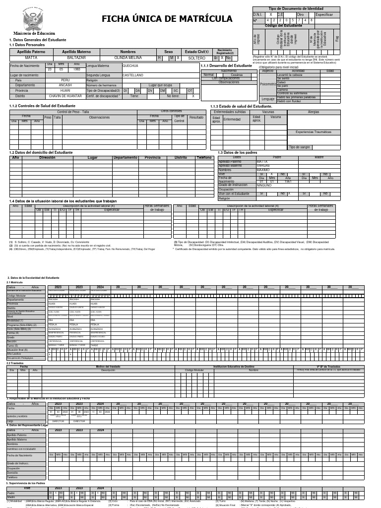 Ficha De Matrícula Eba Pdf