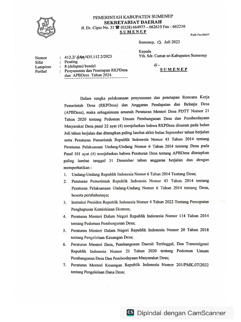 SE Penyusunan RKPDes Dan APBDes 2024 | PDF