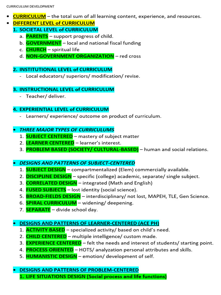 Prof Ed Curriculum Development Pdf Curriculum Learning
