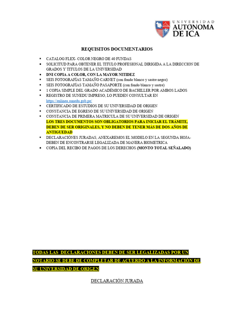 Requisitos Documentarios Examen | PDF | Documento de identidad
