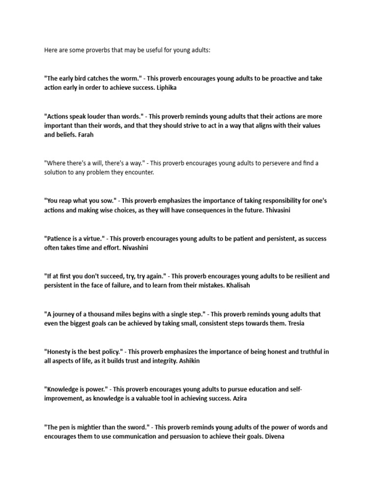 Essential Proverbs for Young Adults | PDF | Proverb | Cognition