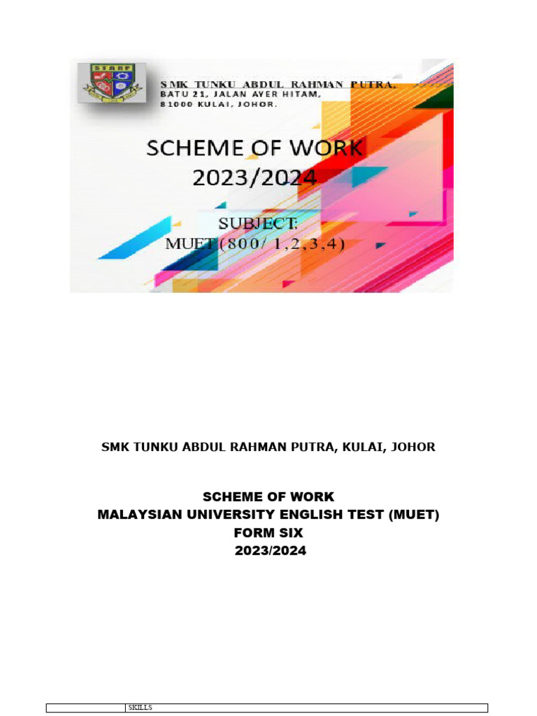 Muet Scheme of Work 2023-2024 | PDF | Information | Word