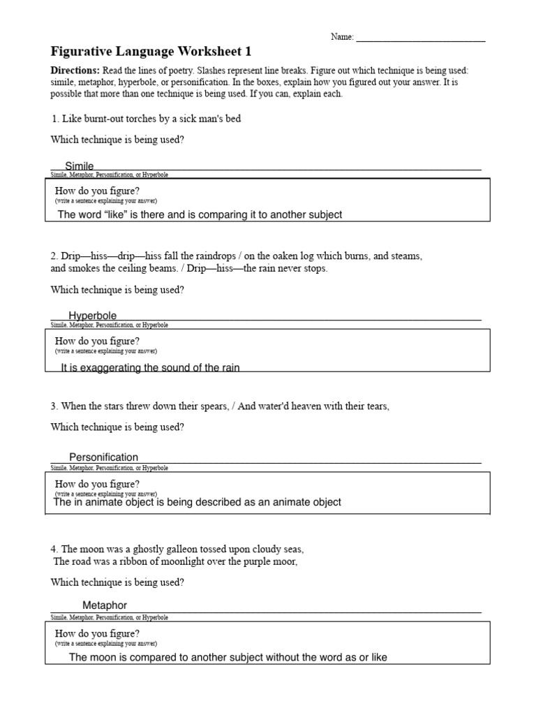 Figurative Language Worksheet | PDF | Metaphor | Rhetorical Techniques
