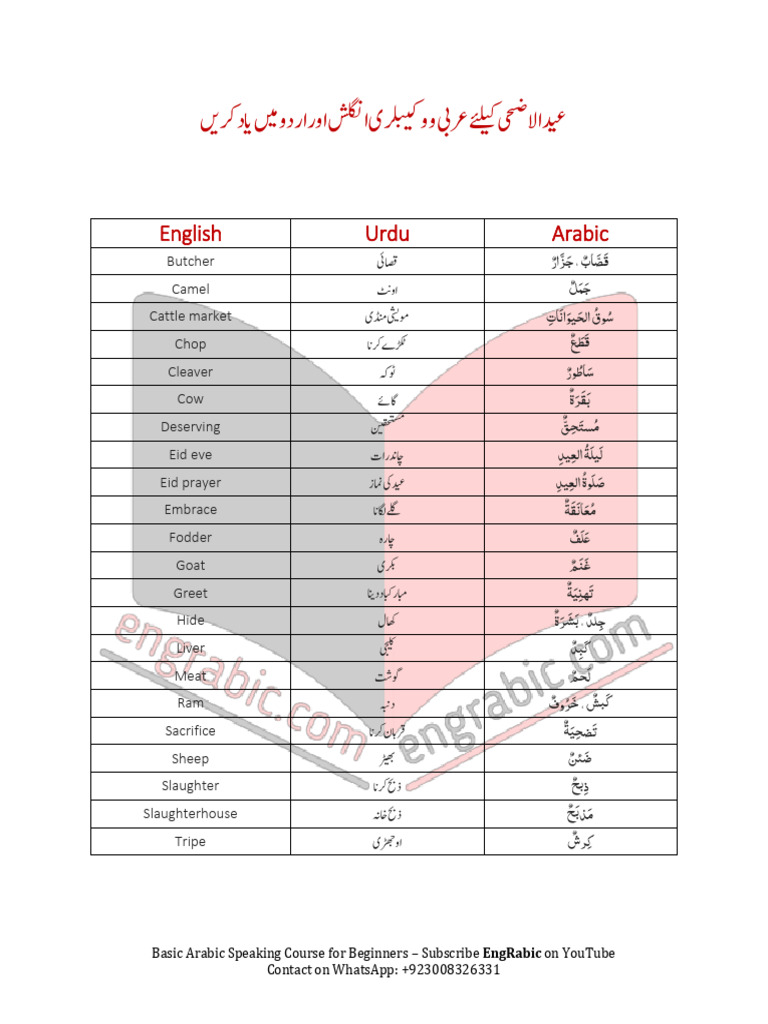 Eid Ul Adha Vocabulary in Arabic | PDF