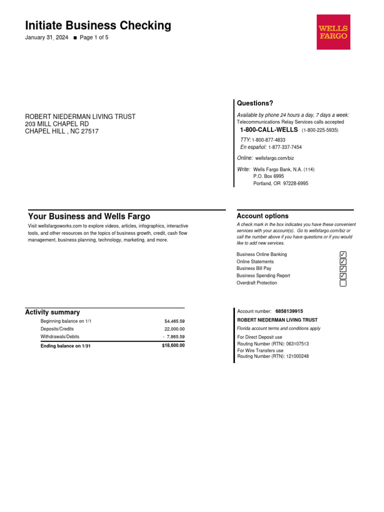 Robert Niederman Trust Bank Statement Jan 24 | PDF | Credit Card ...