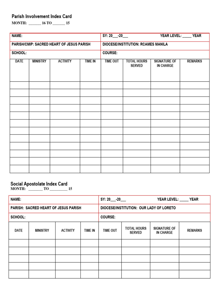 Parish Involvement Social Apostolate Format | PDF