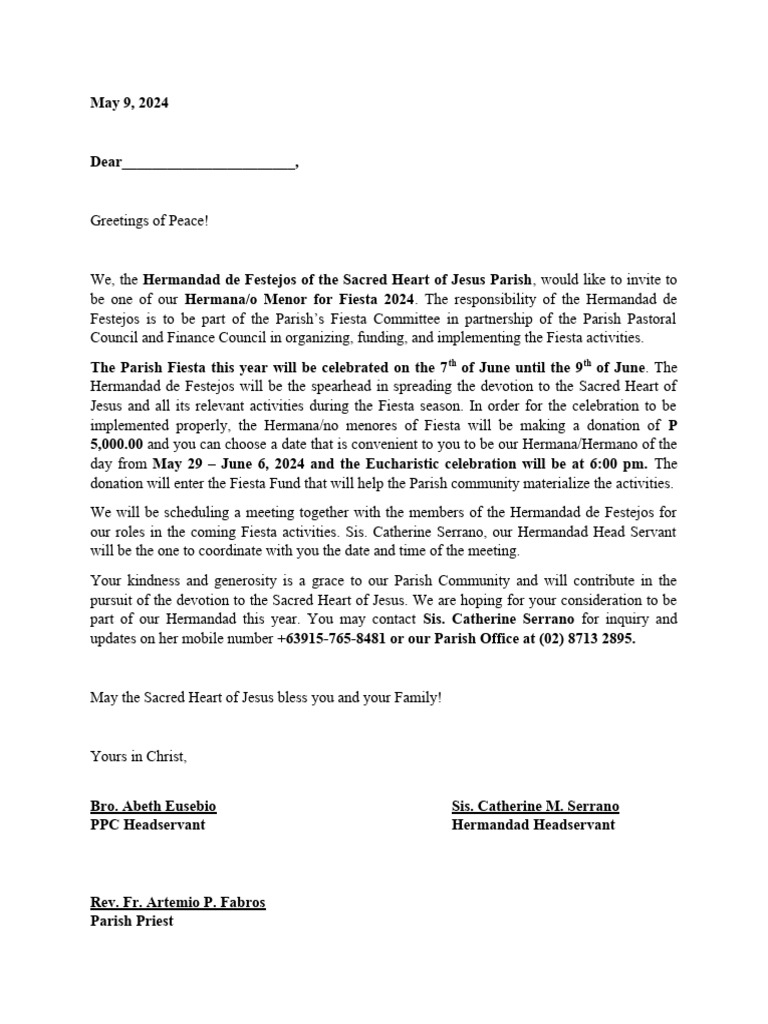 Invitation to Hermana/o Menor Fiesta 2024 | PDF