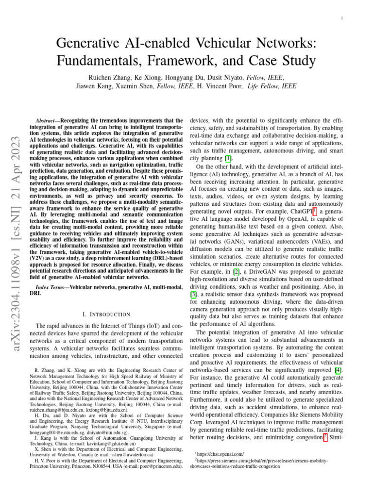 Generative AI-enabled Vehicular Networks: Fundamentals, Framework, and Case Stud | PDF ...