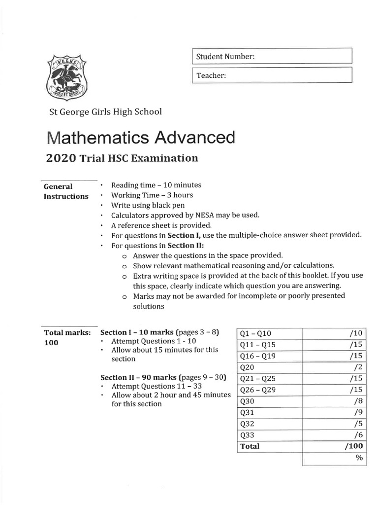 ST George Girls High TRIAL 2020 | PDF