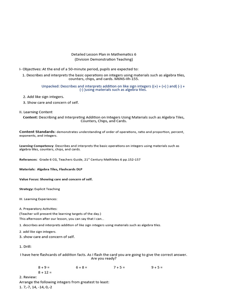 Demo in Math Div | PDF | Integer | Learning