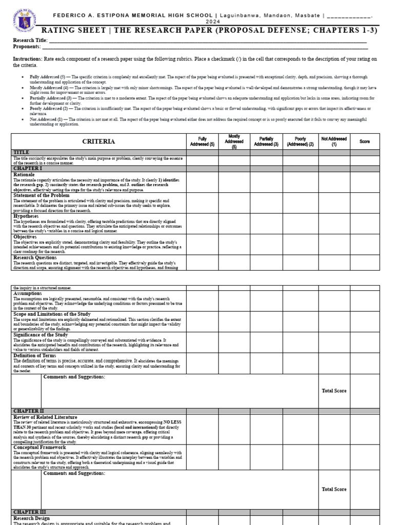 Rating Sheet Rubric For Research Presentation and Paper | PDF | Data ...