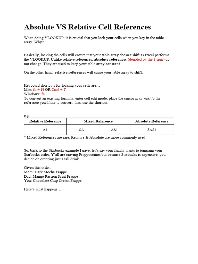 Absolute vs Relative Cell References | PDF | Computing