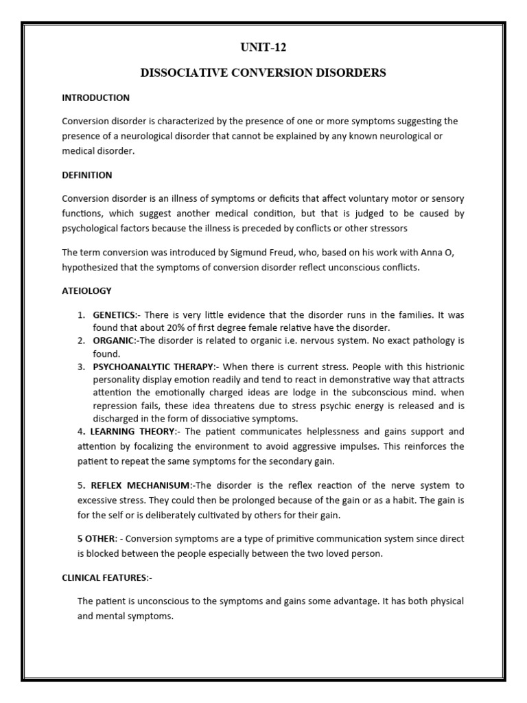 UNIT-12 Dissociative Conversion Disorders | PDF | Dissociation ...