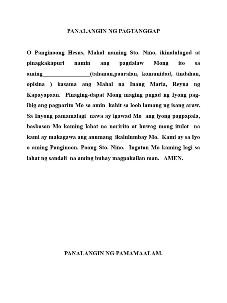 Panalangin NG Pagtanggap | PDF