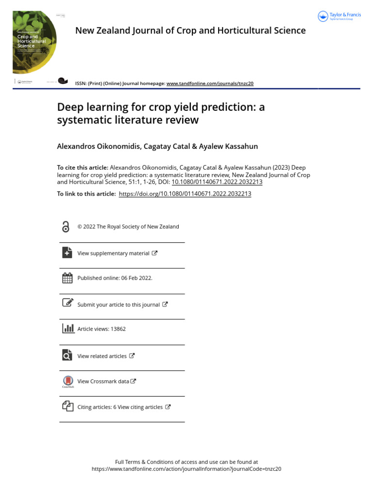 Deep Learning For Crop Yield Prediction A Systematic Literature Review ...
