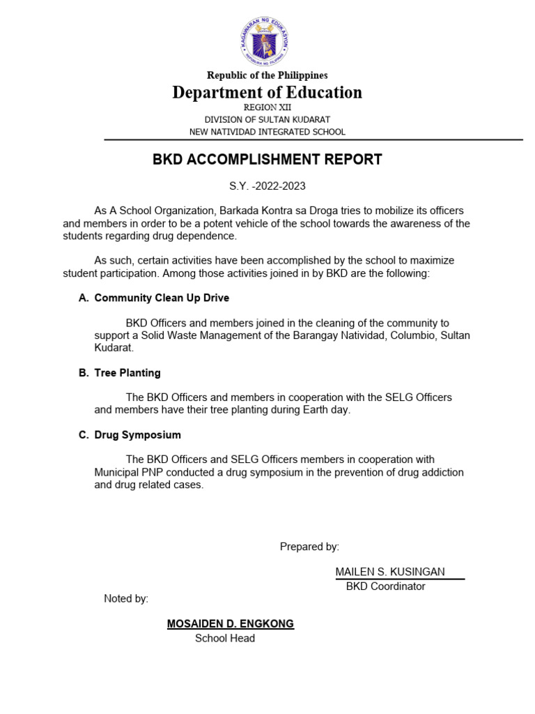 BKD Accomplishment Report | PDF