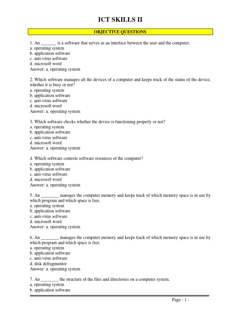 Ict Skills Important Questions Answers Pdf Operating System
