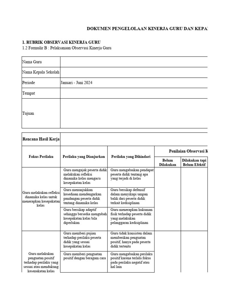 Form Observasi Kelas | PDF