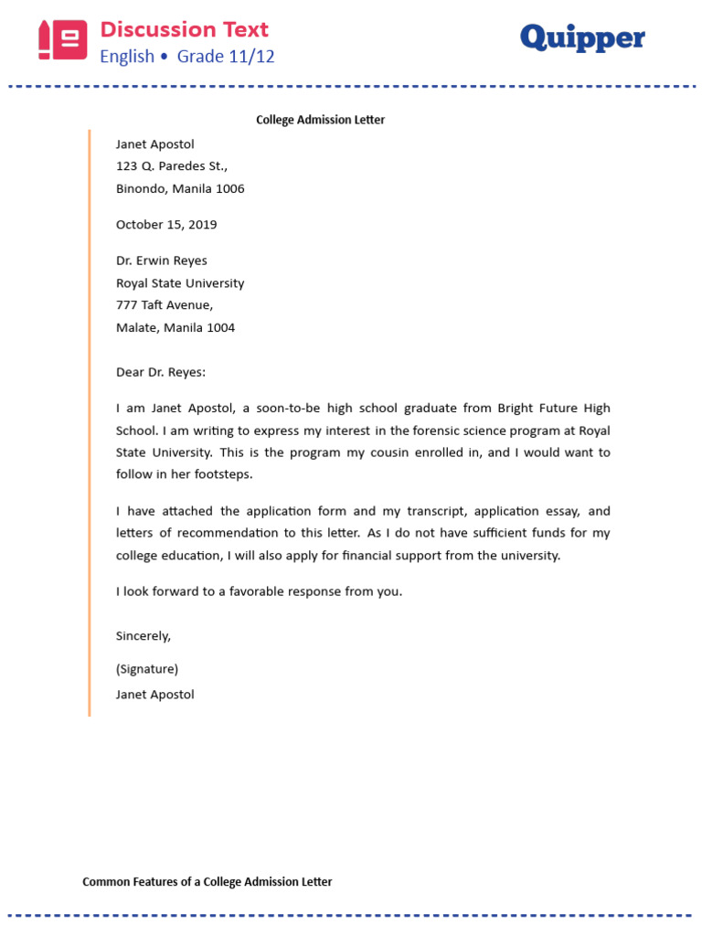 College-Admission-Letter-Sample | PDF