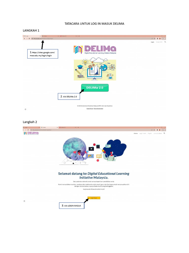 Tatacara Untuk Log in Masuk Delima | PDF