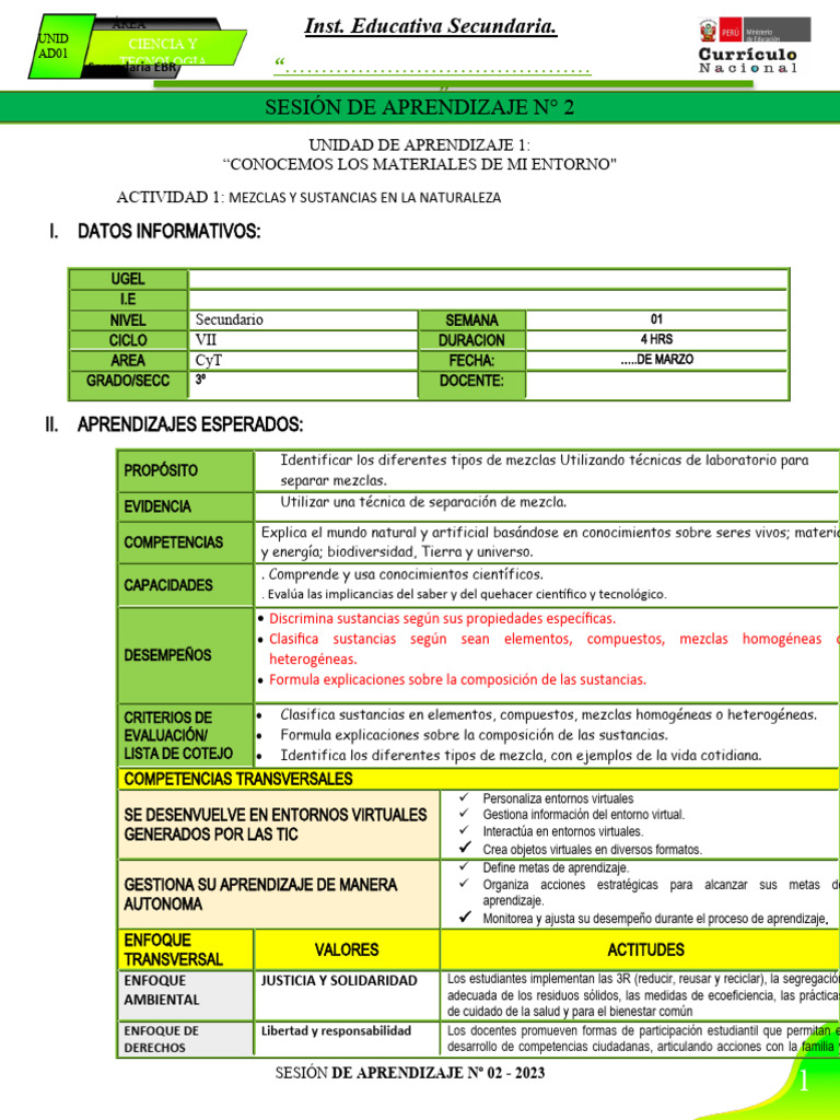 B3º Ses Act 2-Cyt-U1 | PDF | Mezcla | Evaluación