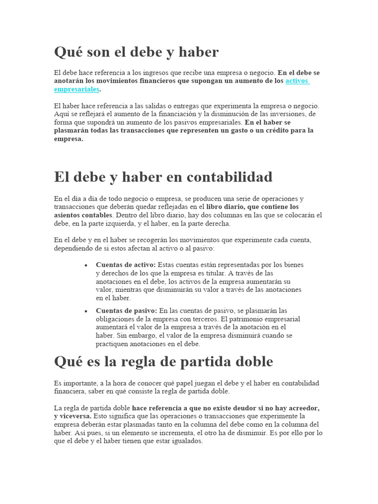 Contabilidad: Debe y Haber Explicados | PDF | Contabilidad | Economía ...