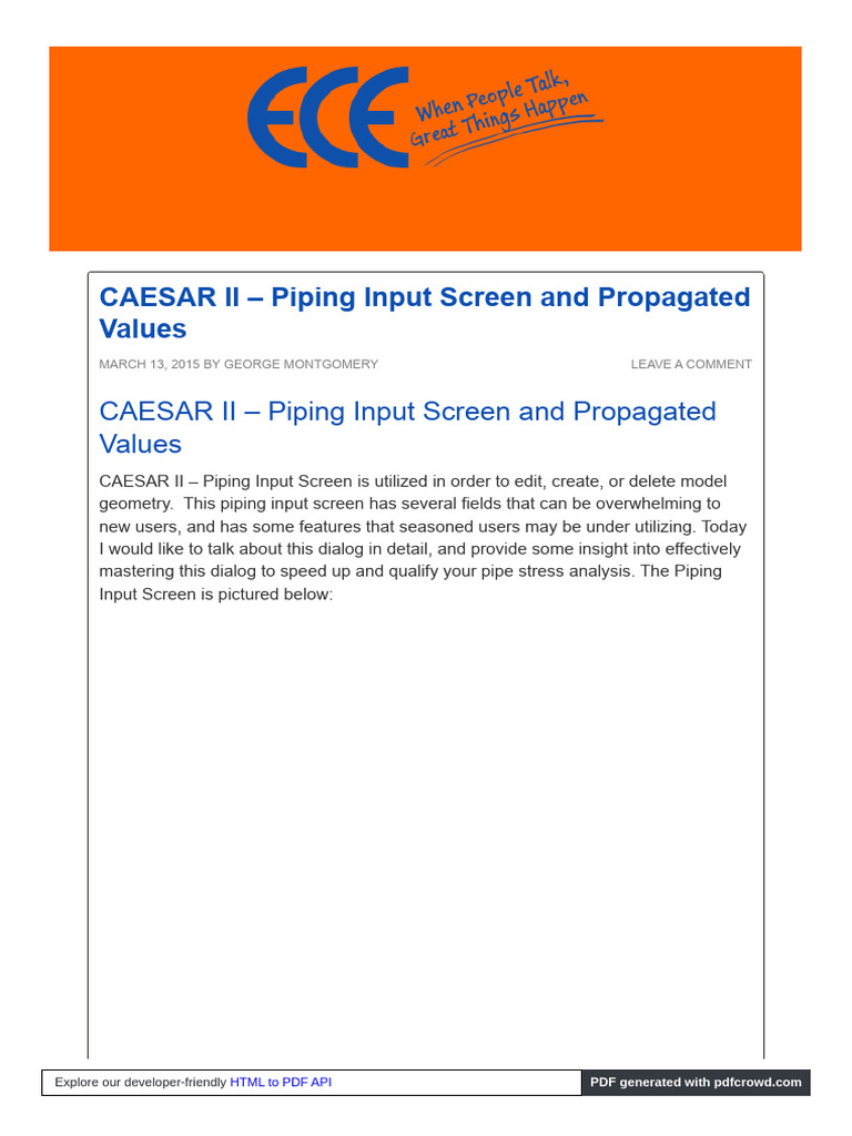 WWW Ecedesign Com 2015 03 13 Caesar II Piping Input Screen A | PDF ...