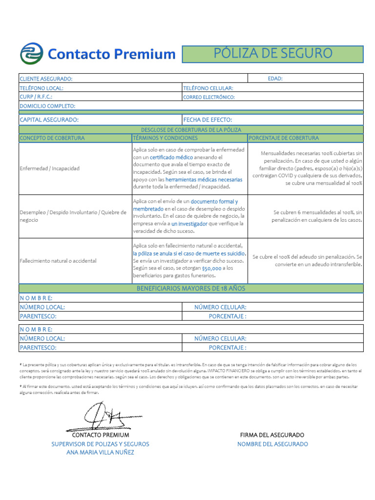 Solicitud de Póliza de Seguro | PDF | Póliza de seguros | Seguro