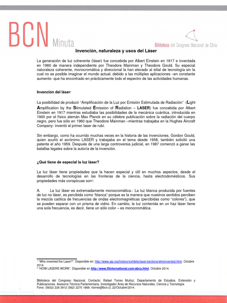 Invención y Usos del Láser en Tecnología | PDF | Fotón | Láser