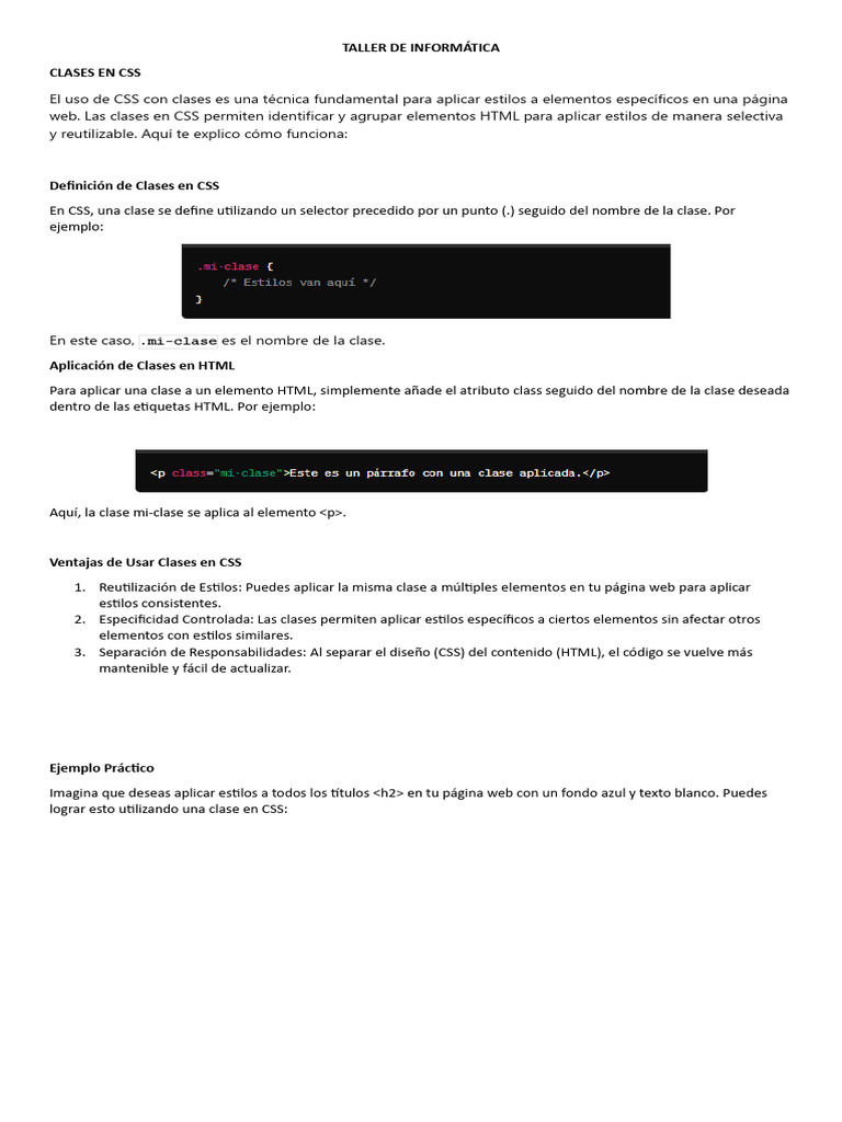 Taller de Informática - Clases CSS | PDF | HTML | Hojas de estilo en cascada