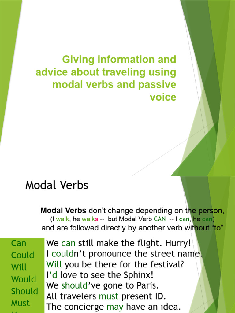 Info, Advice On Traveling With Passive Voice | PDF | Verb | Semantic Units