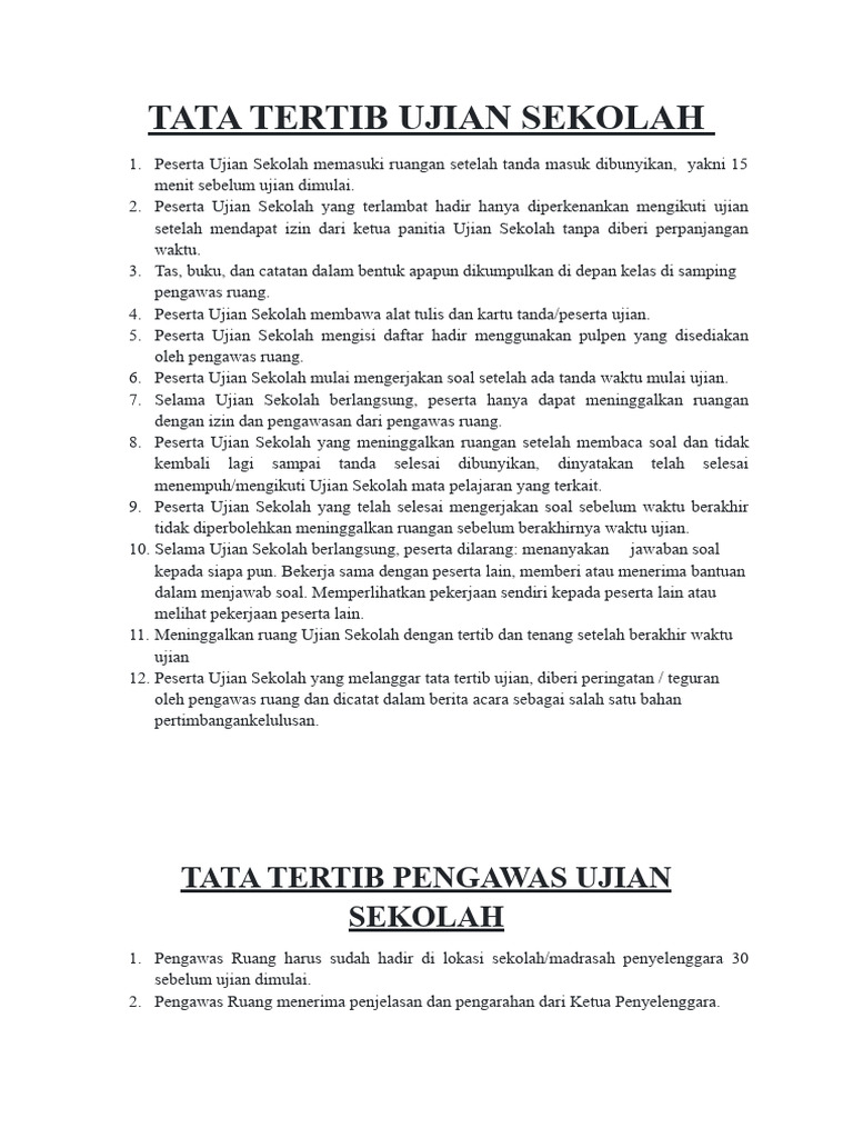 Tata Tertib Ujian Sekolah | PDF