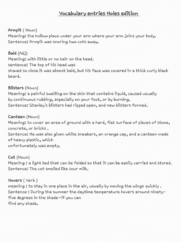Vocabulary Entries Holes Edition | PDF