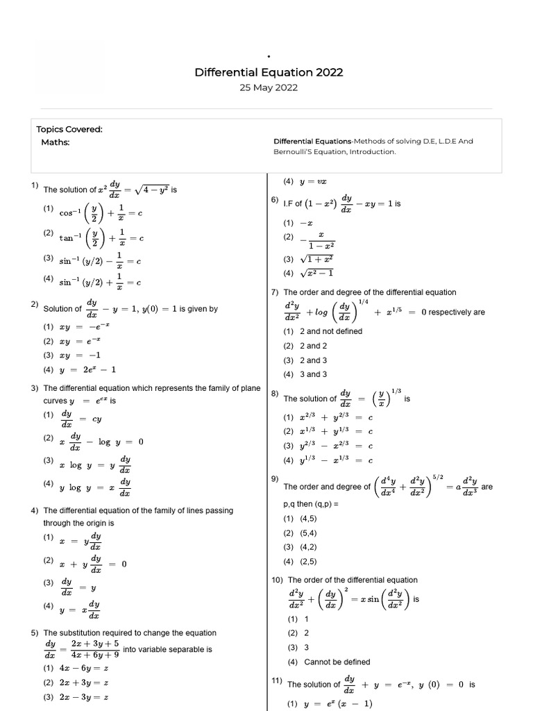 Differential Equation 2022 | PDF | Equations | Mathematical Objects