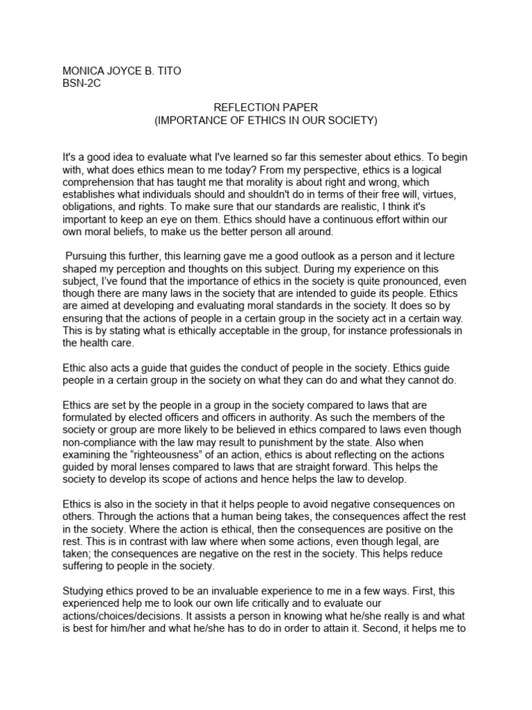 Reflection Papers. ETHICS | PDF | Morality | Thought