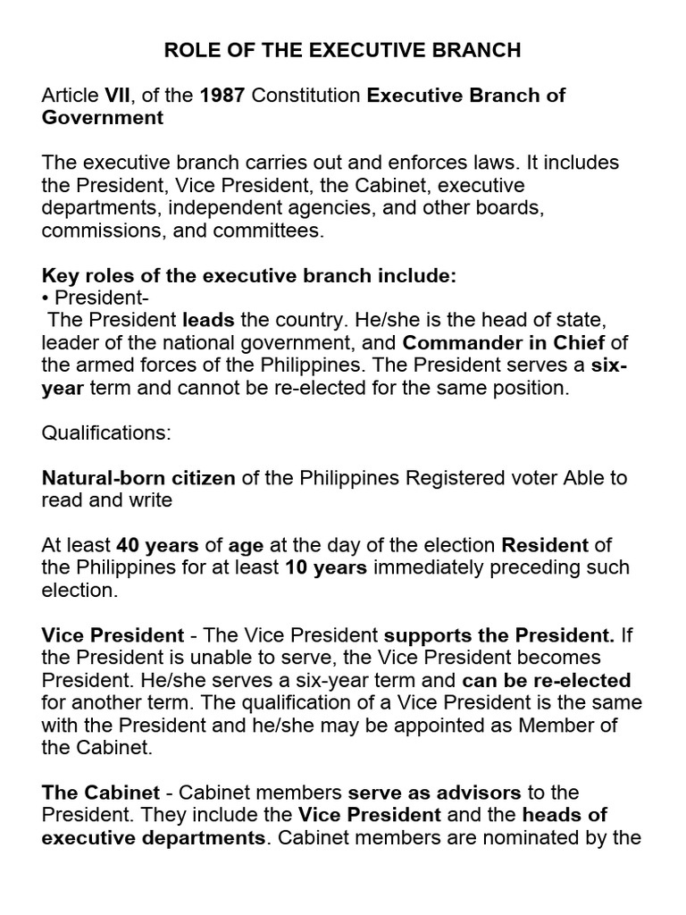 1 PPG Role of The Executive Branch | PDF | Presidents Of The United ...