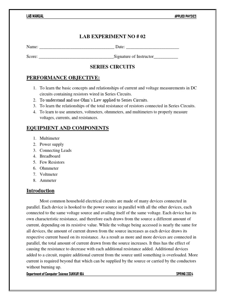 Series Circuits Lab Manual Guide Pdf Series And Parallel Circuits