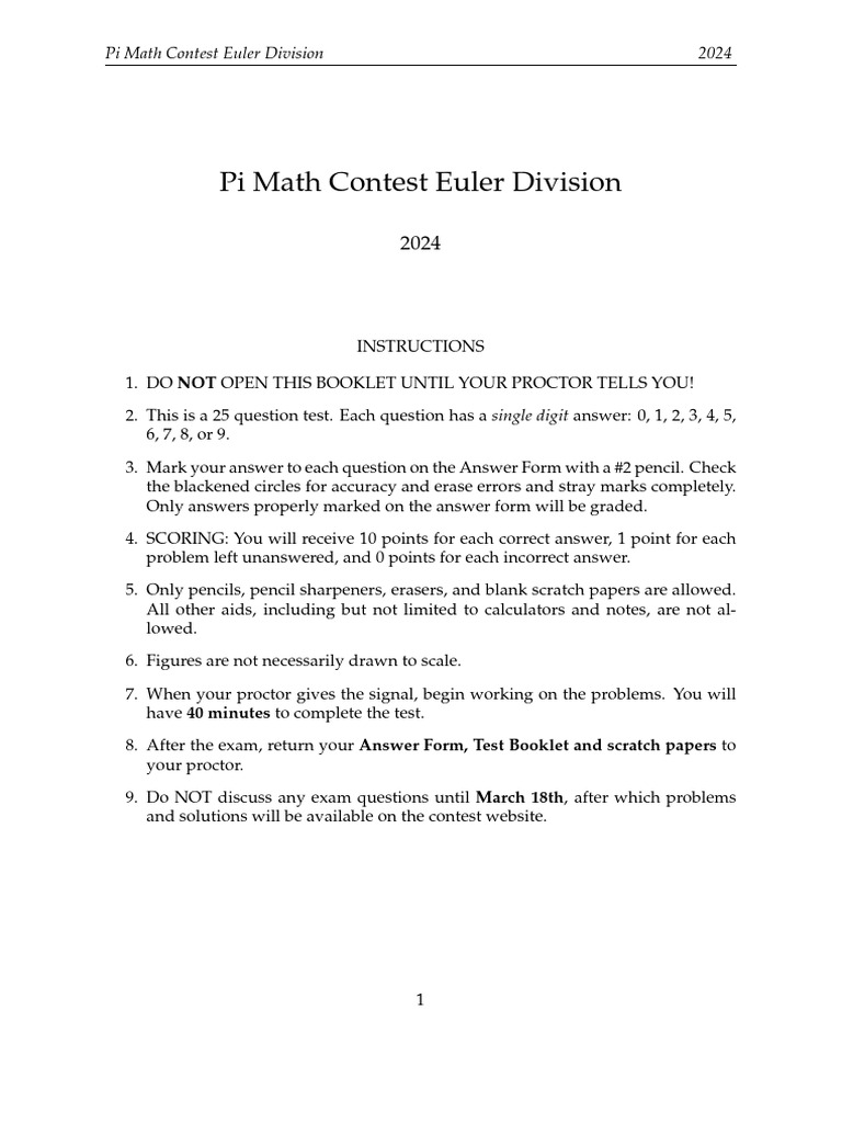 2024 PiMC Euler Division Problems | PDF | Pi | Numbers