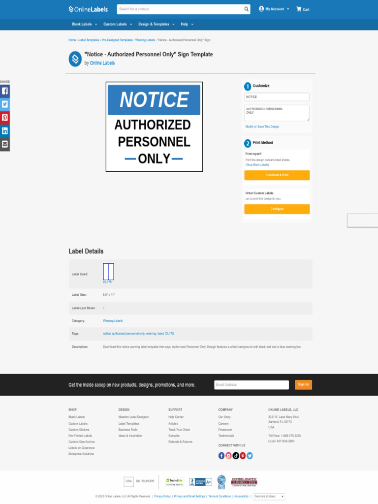 Authorized Personnel Only Label Template | PDF | Cyberspace | Computing