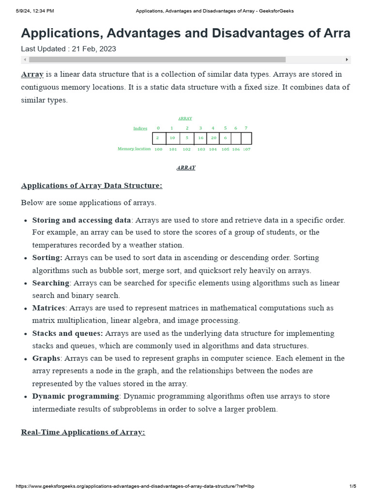 Applications, Advantages and Disadvantages of Array - GeeksforGeeks | PDF | Matrix (Mathematics ...