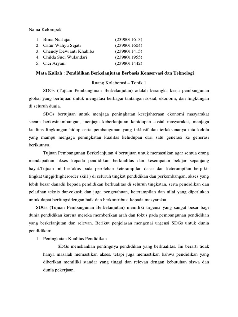 Ruang Kolaborasi Topik 1 SDGs | PDF