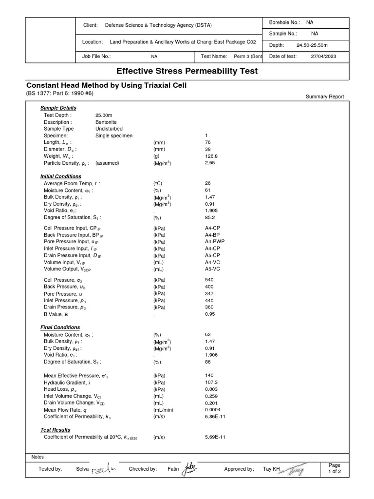 Effective Stress Permeability Test Report | PDF | Pressure | Porosity