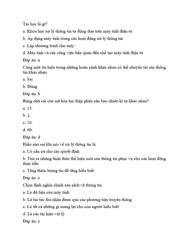 Tổng hợp trắc nghiệm - GTCNTT | PDF