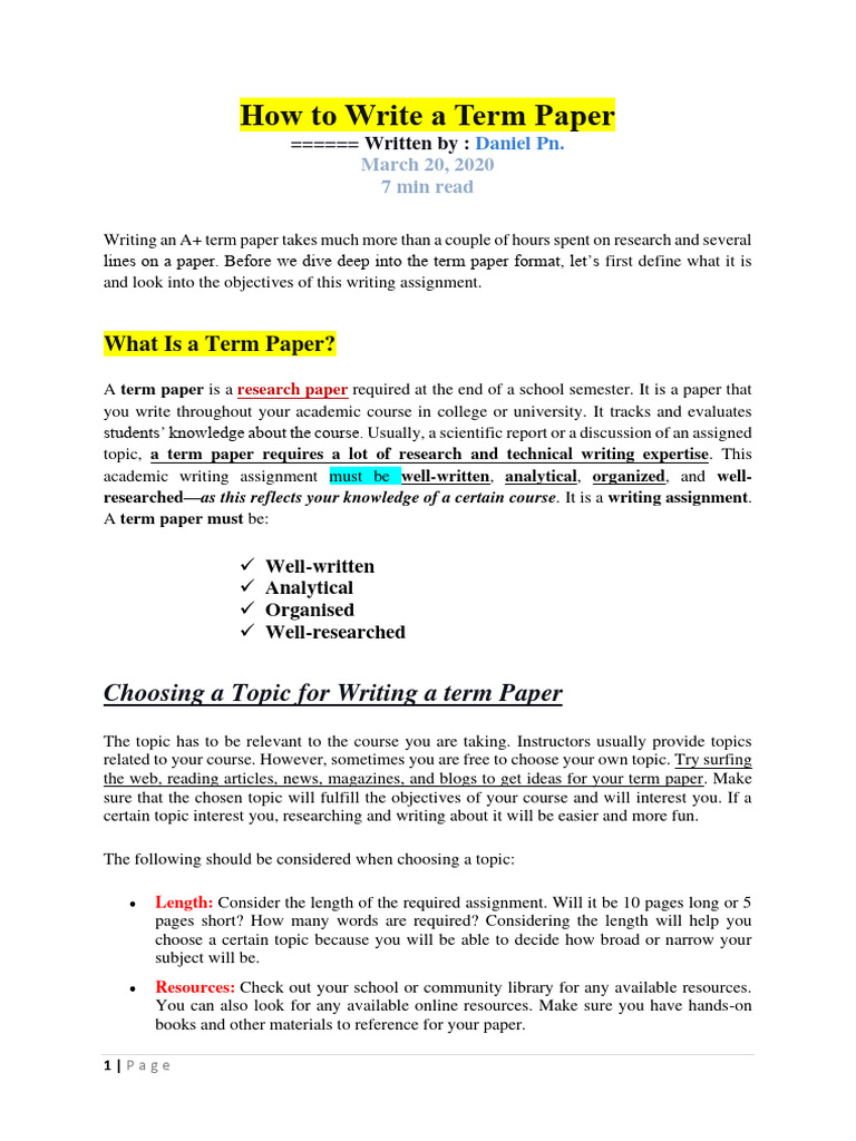 How to Write an Effective Term Paper | PDF | Apa Style | Citation