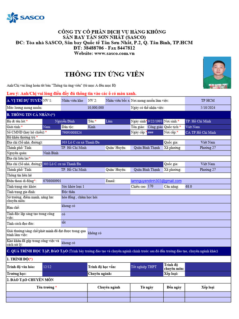 New Form CV UngVien | PDF