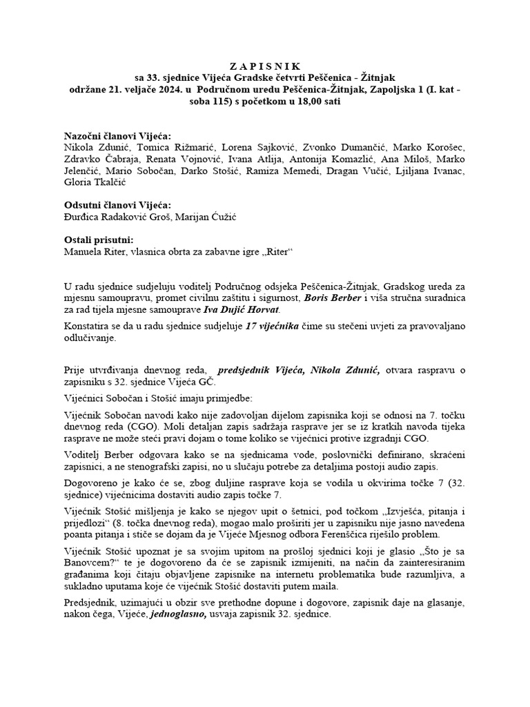 Zapisnik 33. Sj. VGČ | PDF