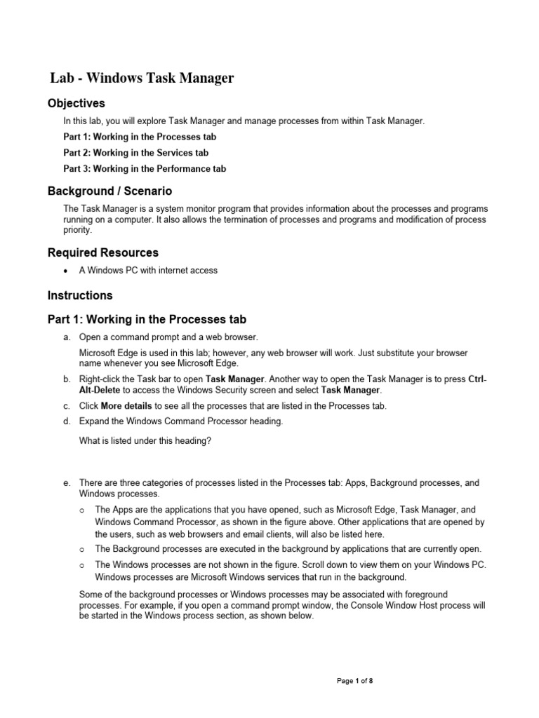 Lab 2 - Windows Task Manager | PDF | Process (Computing) | Application Software