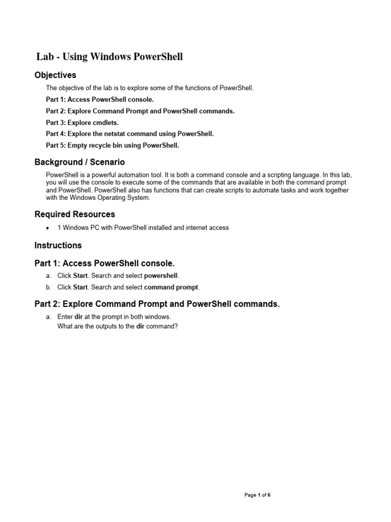 Lab 1 Using Windows Powershell Pdf Command Line Interface Software