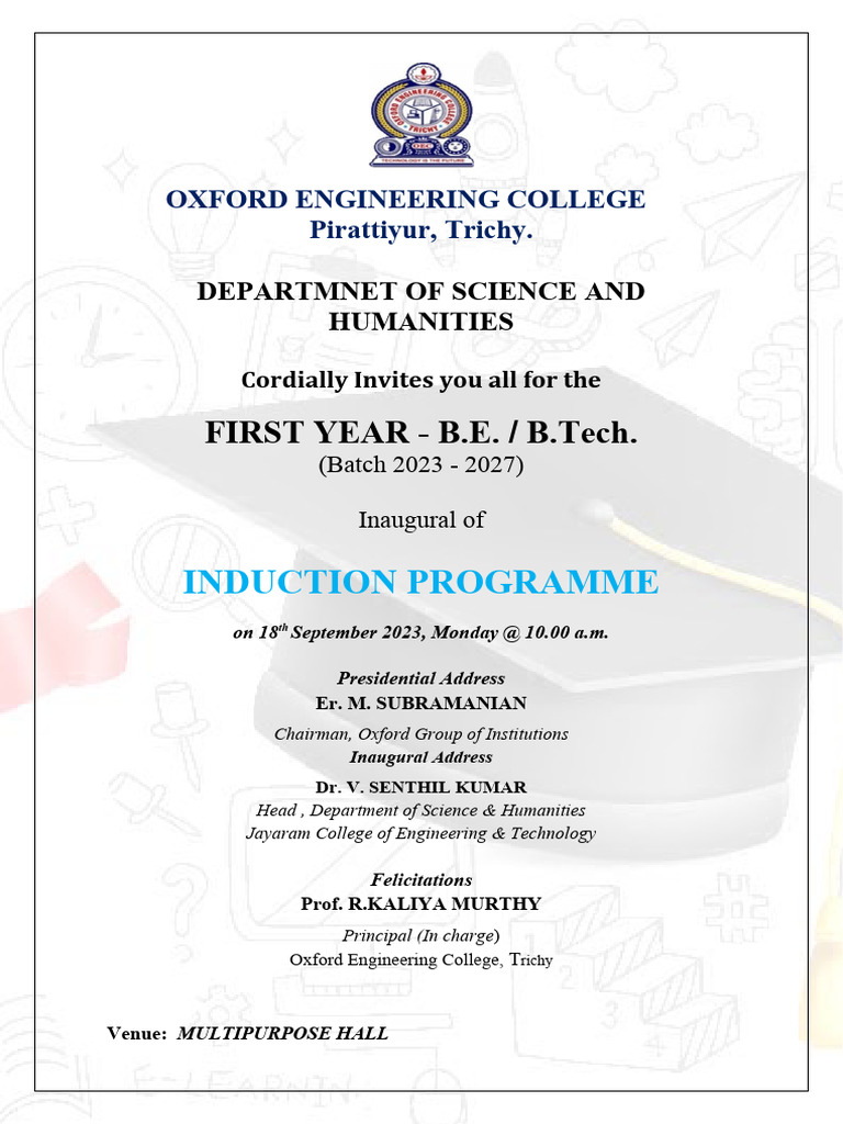 Induction Programme: FIRST YEAR - B.E. / B.Tech | PDF